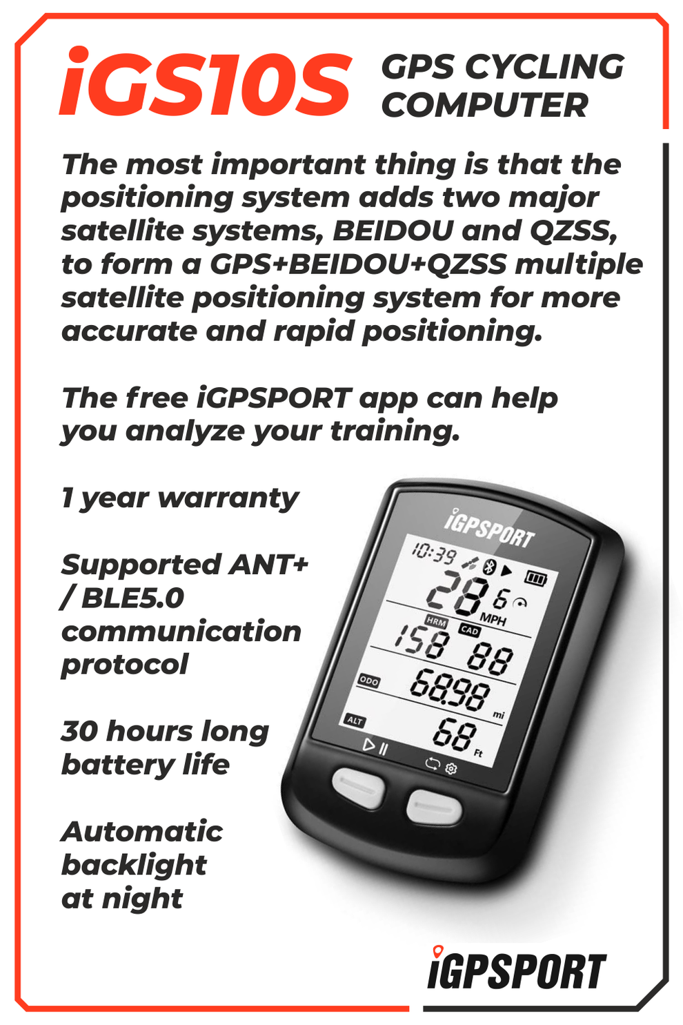 iGPSPORT iGS10S GPS Cycling Computer (IGS10S)